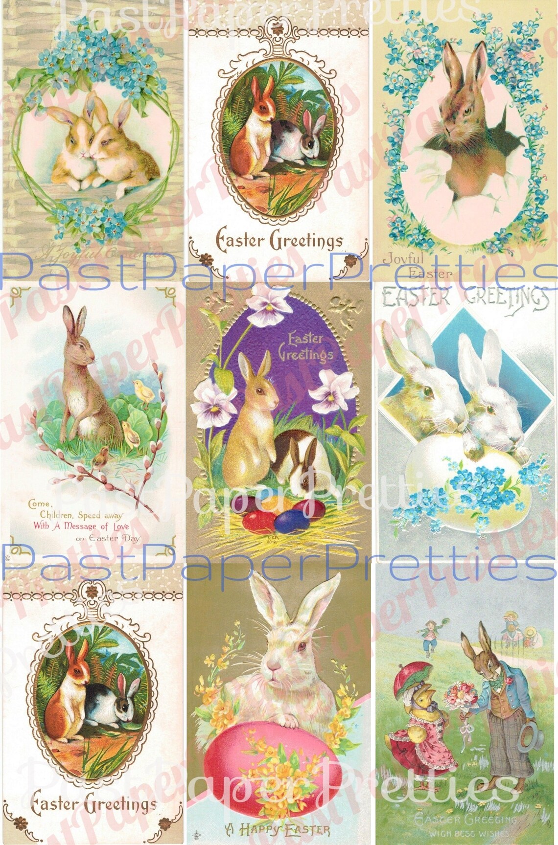 36 Vintage Antique Victorian Easter Bunny Postcard Images Card Collage ...