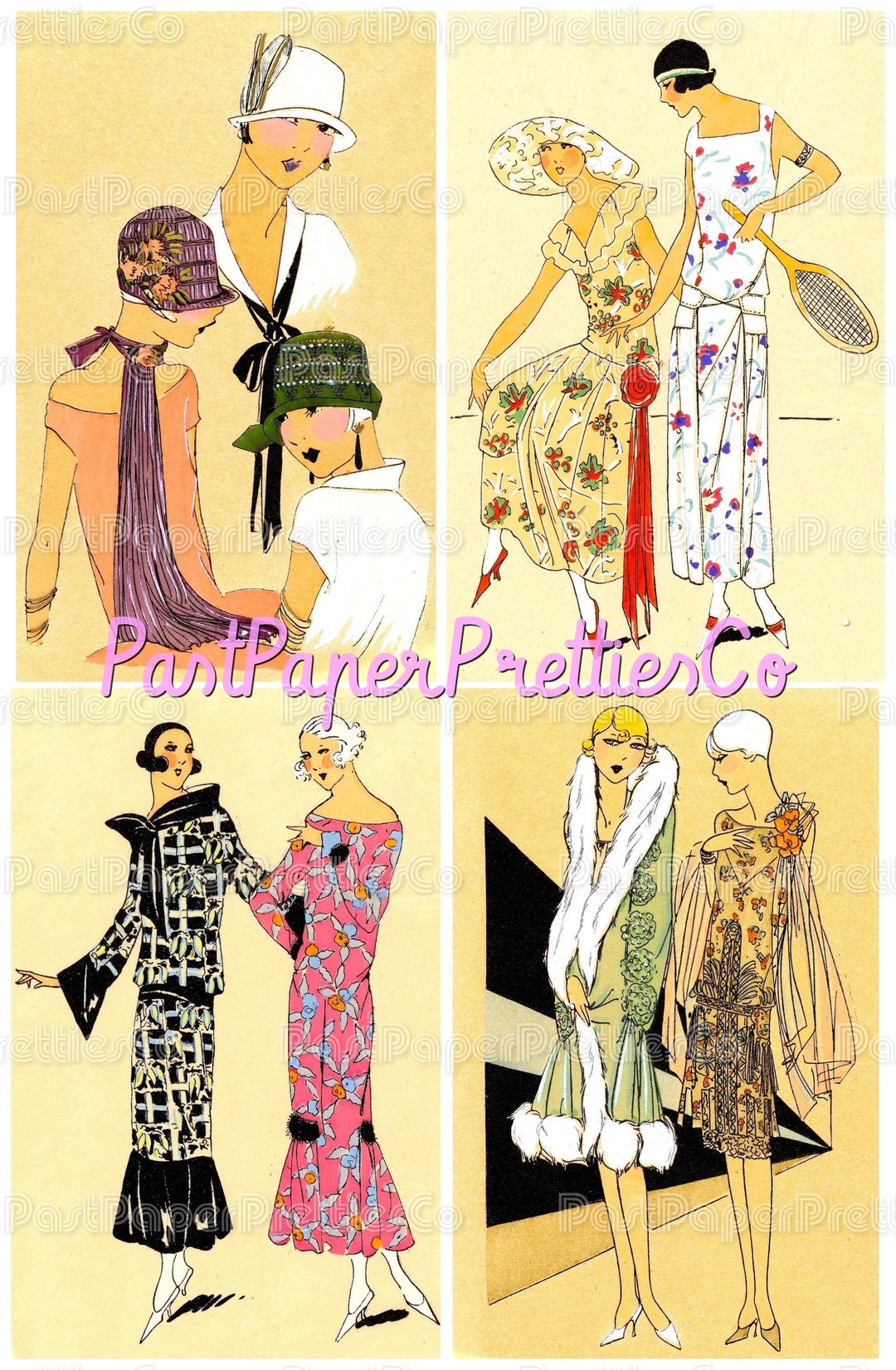 Vintage Printable Art Deco Flapper Ladies Fashion Postcard Images PDF ...
