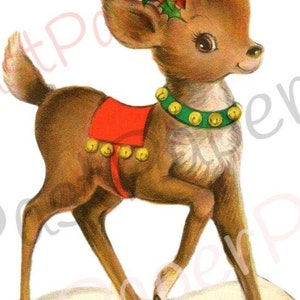 Vintage Printable Christmas Retro Reindeer Collage Sheet & Full Cards ...