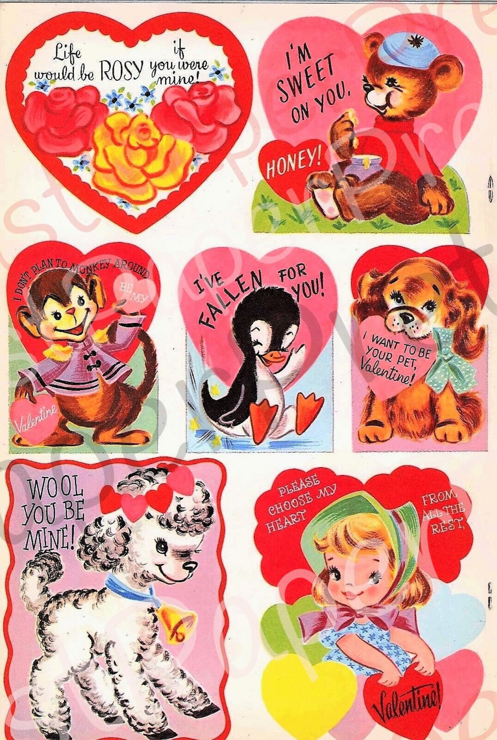 25 Vintage Printable 1950s Valentines Day Cards Cute Kitsch - Etsy