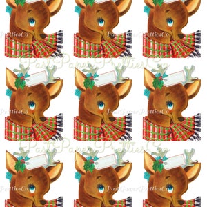 Vintage Christmas Printable Big Eyed Reindeer Gift Tag Collage & Single ...