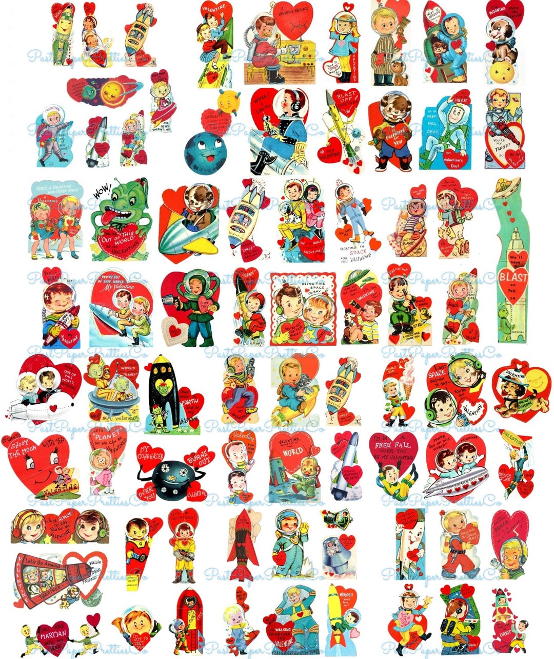 78 Vintage Outer Space Valentines Rocketship Astronaut Aliens Boys ...