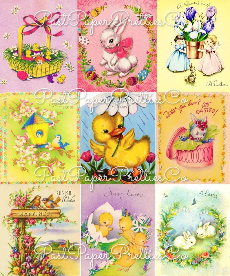 63 Vintage Easter Greeting Card Images Collage Sheets Printable PDF ...