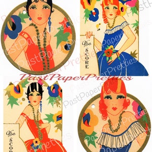 Vintage Printable Pretty Art Deco Ladies Flappers Portrait Gift Tags ...
