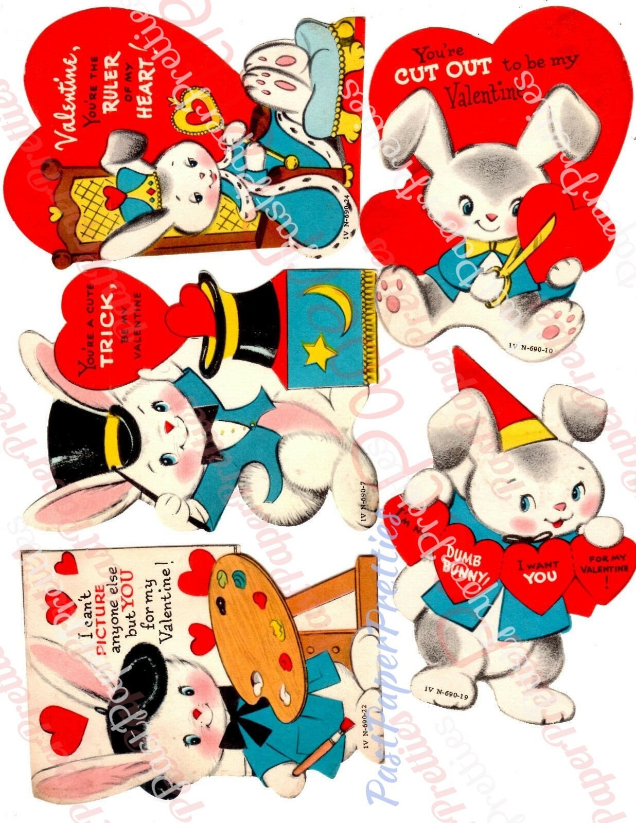 Vintage Printable Bunny Rabbits Valentines Day Cards Collage Sheet PDF ...