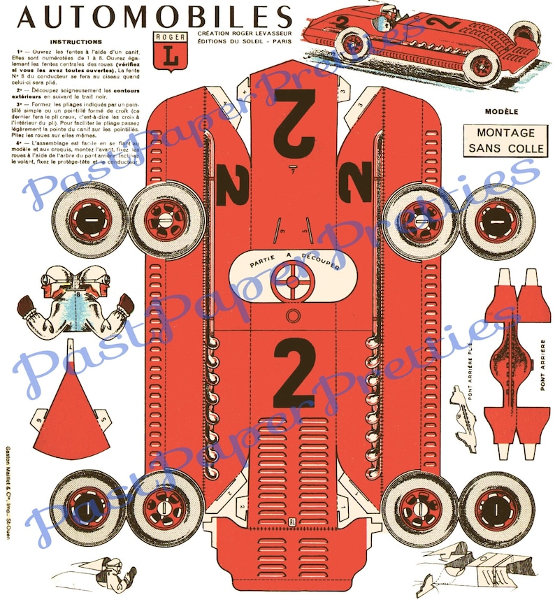 Vintage Paper Racing Cars Printable Papercraft Toy Models PDF - Etsy