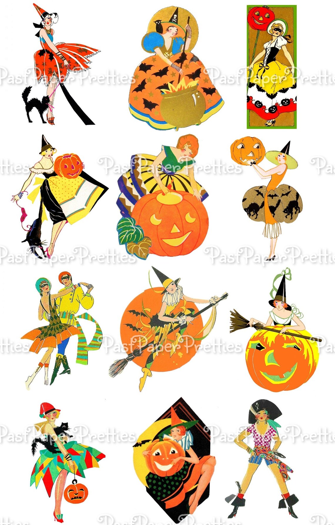 Vintage Art Deco Halloween Flapper Ladies Images Printable Collage ...