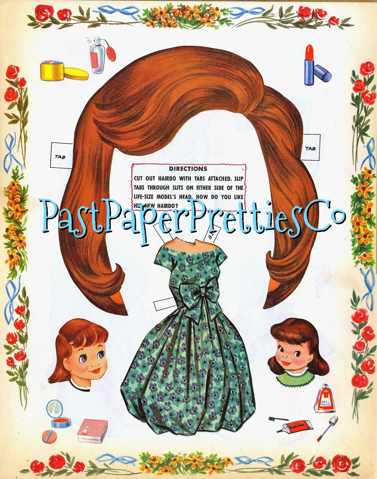 Vintage Paper Dolls Hair-dos to Try on Life-size Model 1960 Printable ...