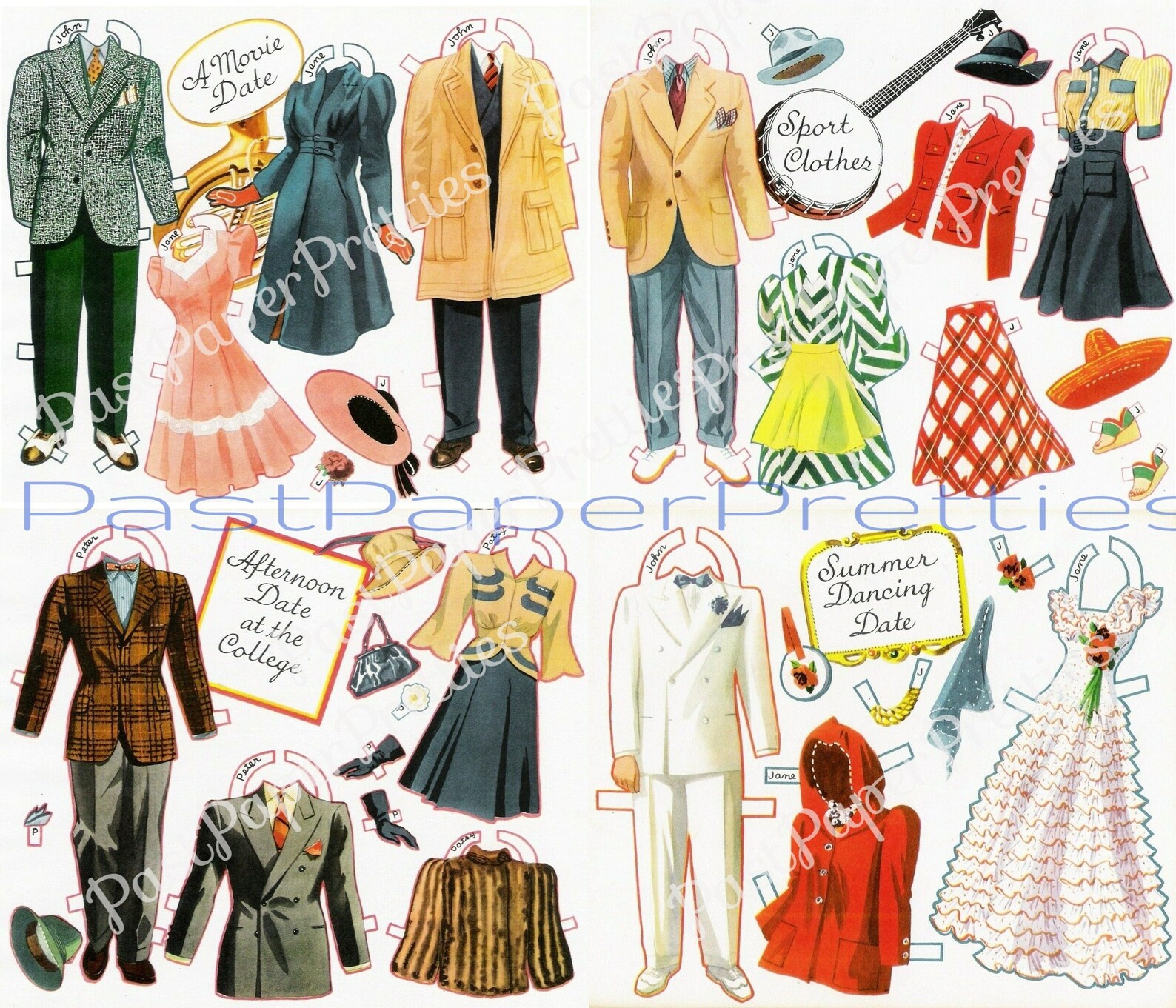 Vintage Paper Dolls College Style C. 1941 Printable PDF Instant Digital ...