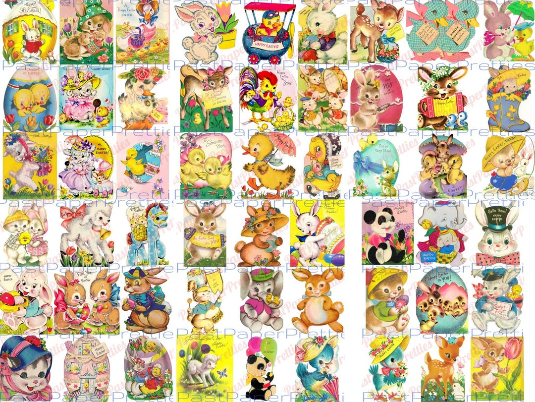 54 Vintage Printable Animal Easter Cards Cute Zoo Farm Bunnies Lambs ...