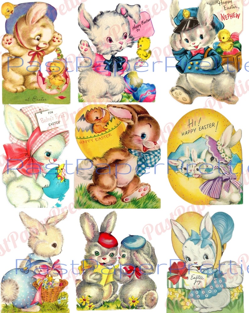 81 Vintage Easter Bunny Card Images Bunches of Bunnies Collage - Etsy ...