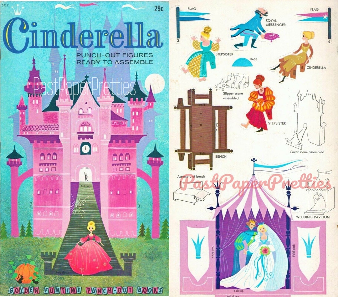Vintage Paper Dolls Cinderella Punch-out Figures Printable Playset 1962 ...