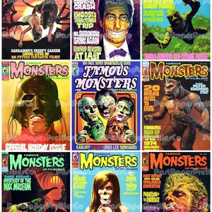 Vintage Retro Movie Monster Magazine Covers Collage Images Halloween ...