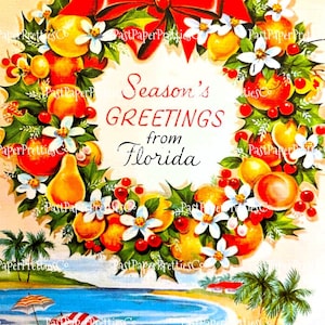 Vintage Printable Florida Christmas Card Images Tropical Holiday Santa ...