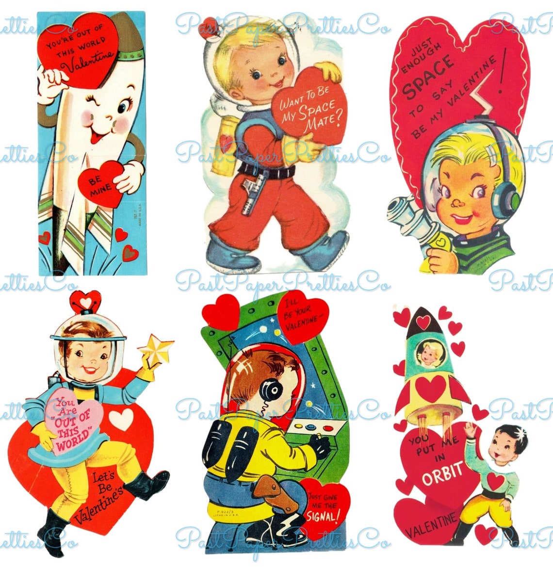 Vintage Outer Space Valentines Rocketship Astronaut Aliens Boys Girls ...