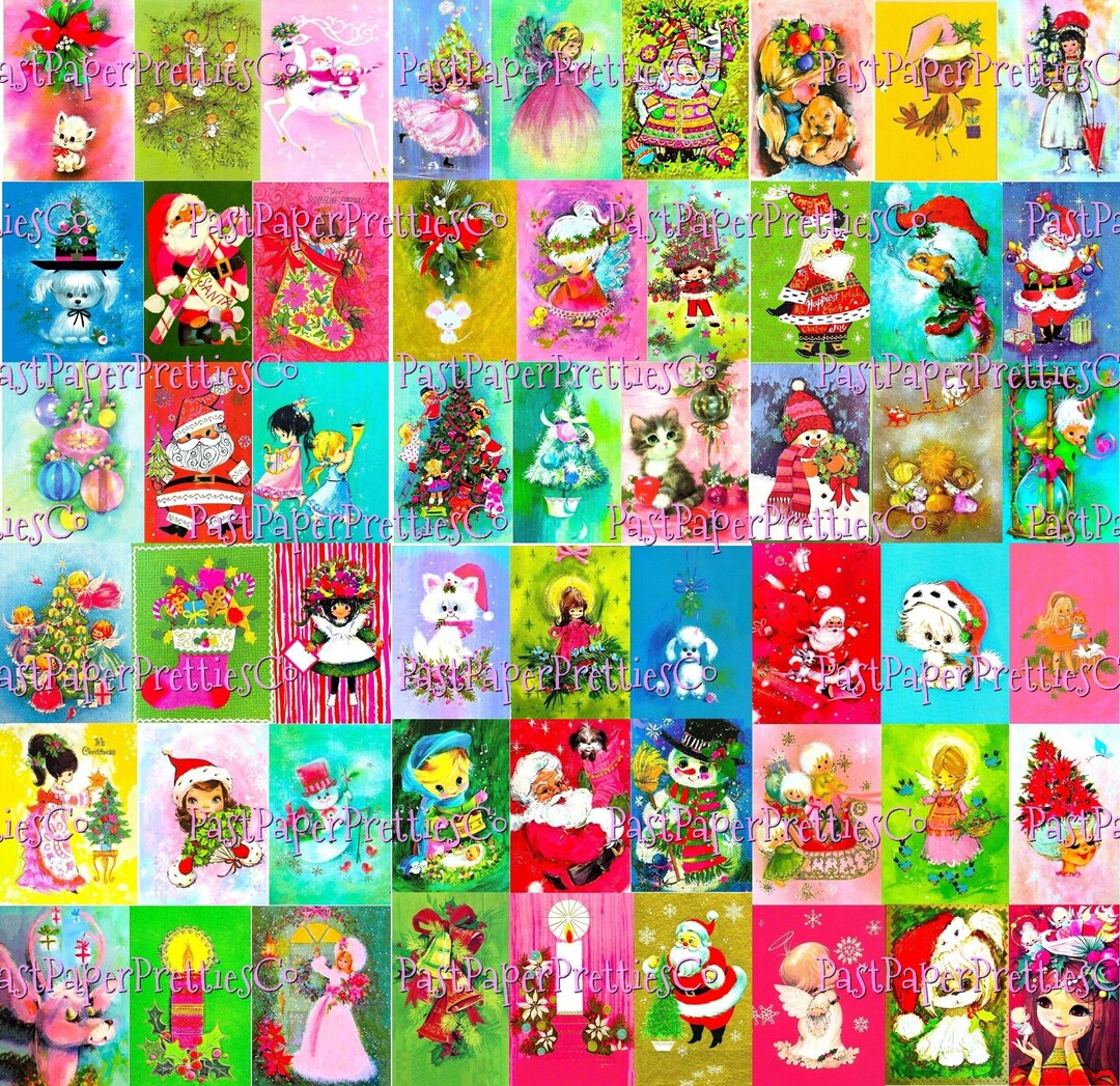 54 Vintage Retro '70s Groovy Mod Christmas Card Collage Sheets Full ...