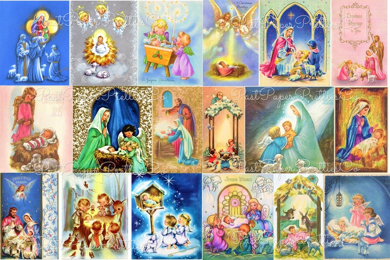 Vintage Printable Christmas Card Nativity Scene Images Collage - Etsy