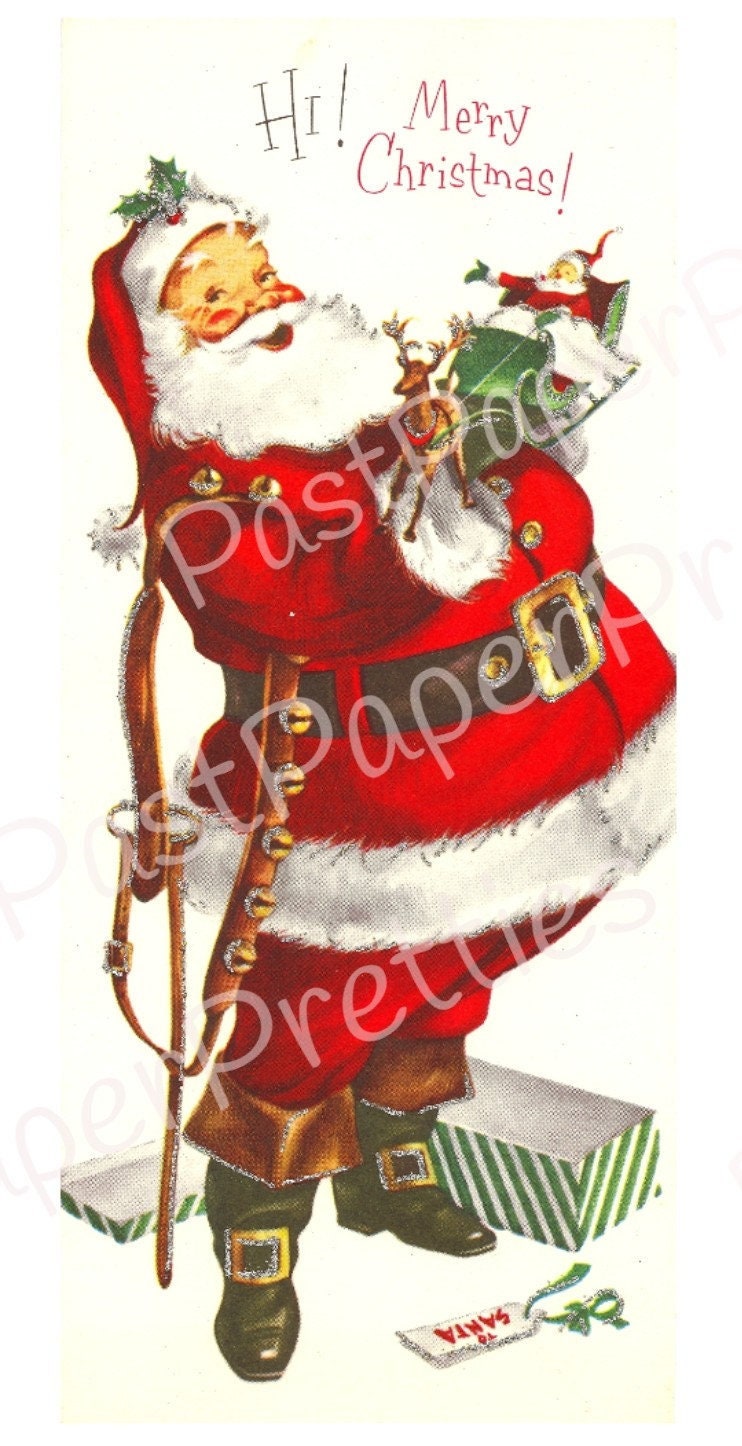 Vintage Printable Mid Century Santa Claus Christmas Card - Etsy