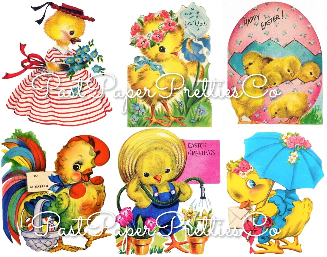 Vintage Easter Chicks Chickens Cards 36 Images Collage Sheet Style PDF ...