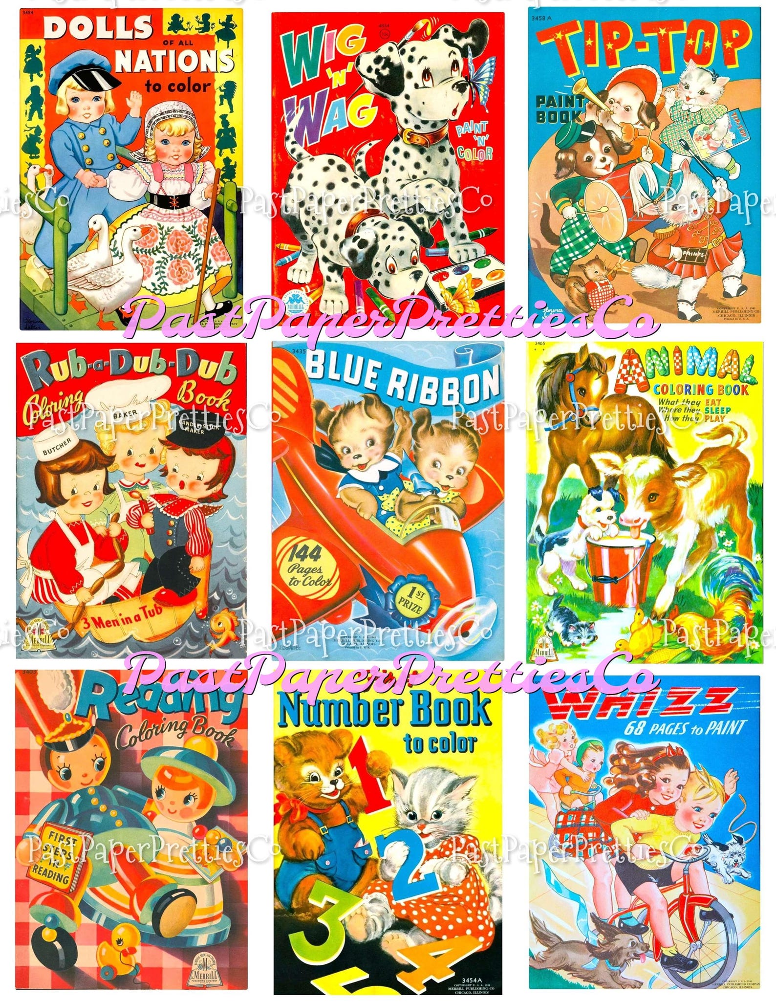 Vintage Printable Retro MCM Cute Childrens Coloring Book Covers Collage ...