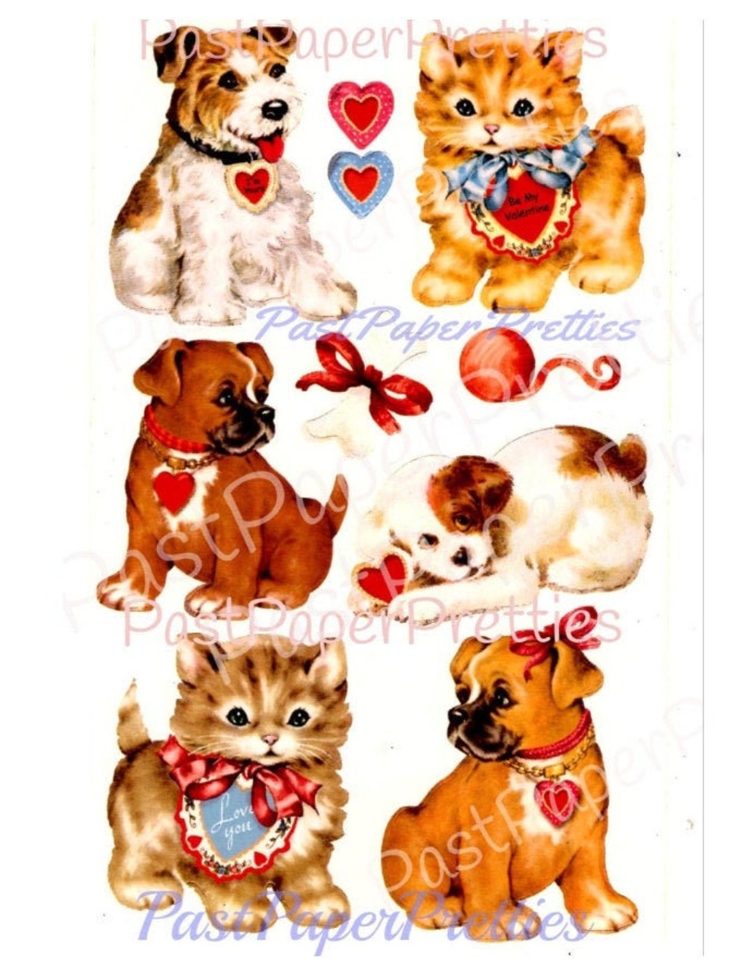Vintage Printable Valentines Puppies Kittens Stickers Images Gift Seals ...