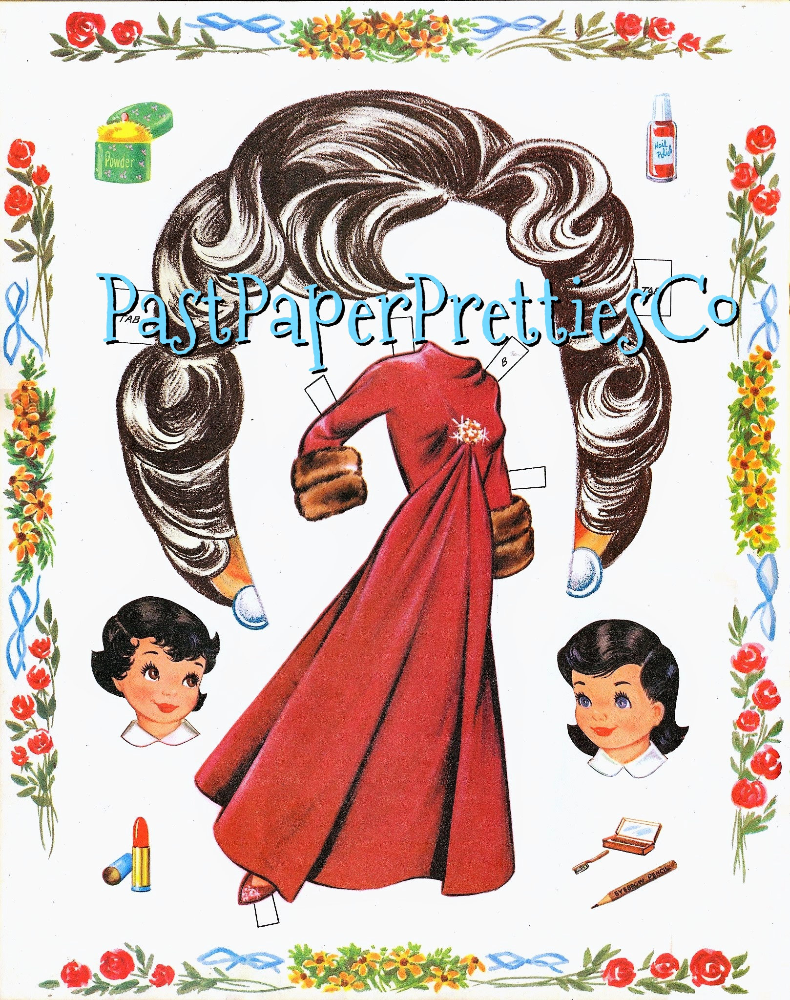 Vintage Paper Dolls Hair-dos to Try on Life-size Model 1960 Printable ...