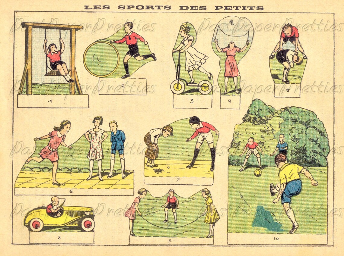 Vintage Children at Play and Sport Scene Printable Paper Craft PDF ...
