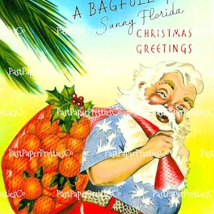 Vintage Printable Florida Christmas Card Images Tropical Holiday Santa ...