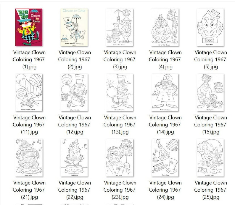 Vintage Printable Coloring Book Big Top Clowns to Color C. 1967 PDF ...