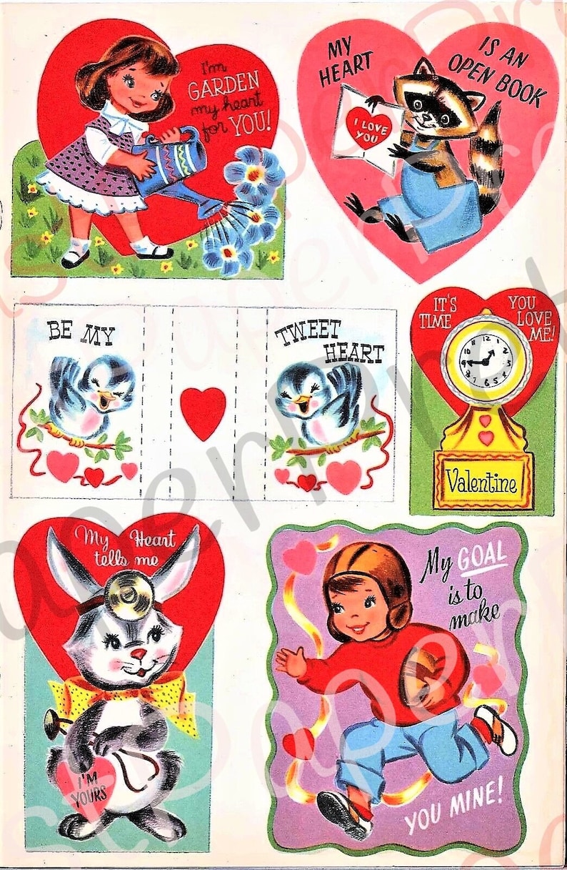 25 Vintage Printable 1950s Valentines Day Cards Cute Kitsch - Etsy