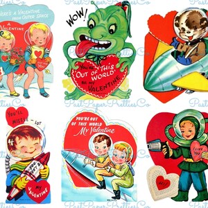 Vintage Outer Space Valentines Rocketship Astronaut Aliens Boys Girls ...