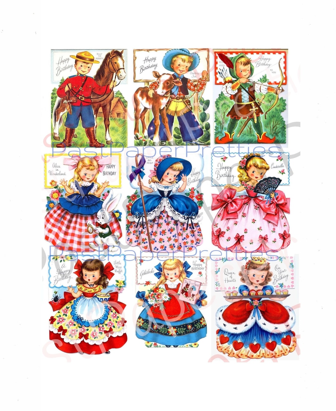 Vintage Printable Storybook Girls Boys Greeting Cards Collage Sheet PDF ...
