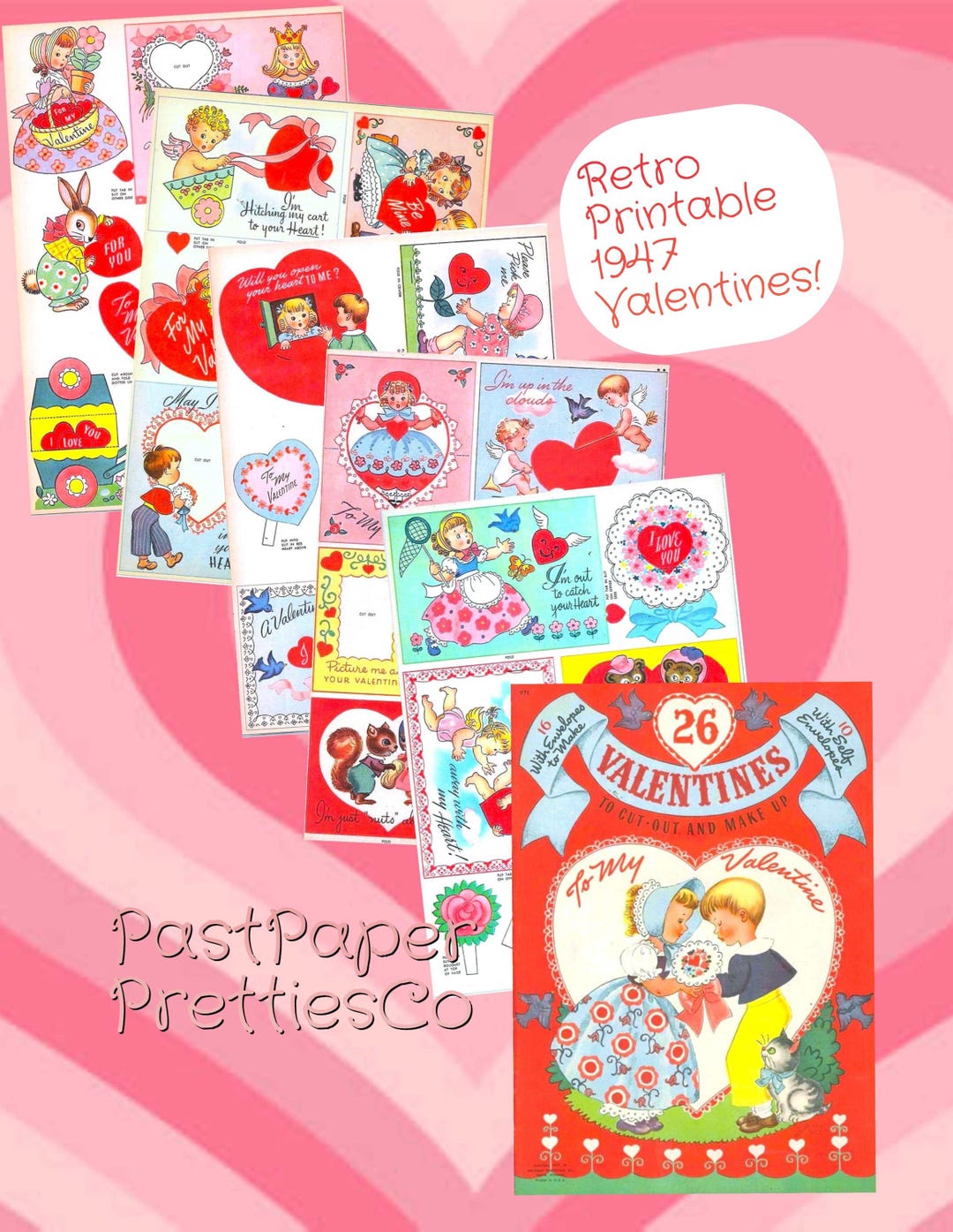 Vintage 26 Valentines Day Card Cut Outs Collage Sheets Retro 1947 ...