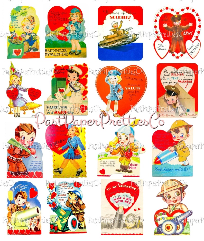 32 Vintage Printable Valentines Day Military Themed Collage Sheets PDF ...