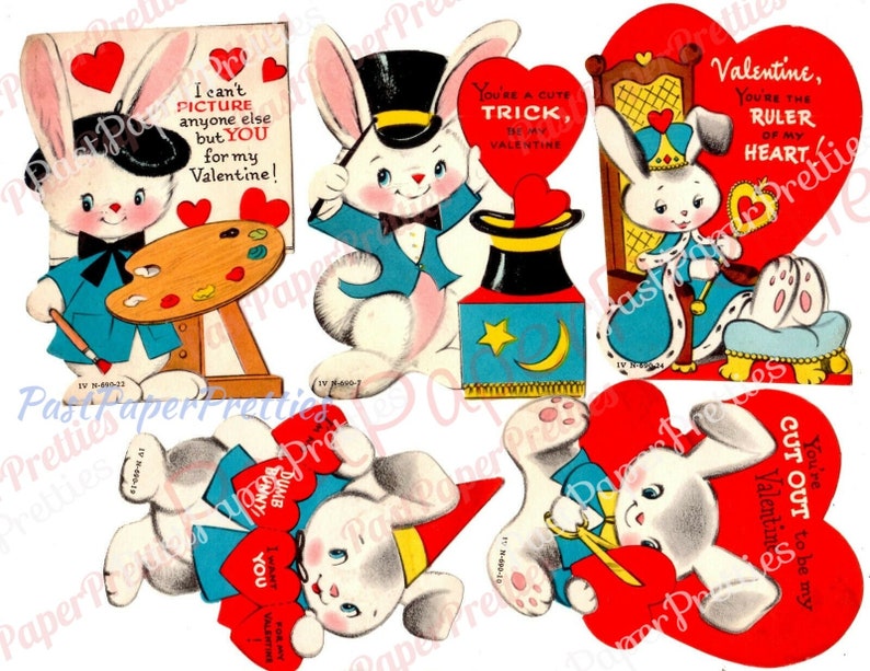 Vintage Printable Bunny Rabbits Valentines Day Cards Collage - Etsy