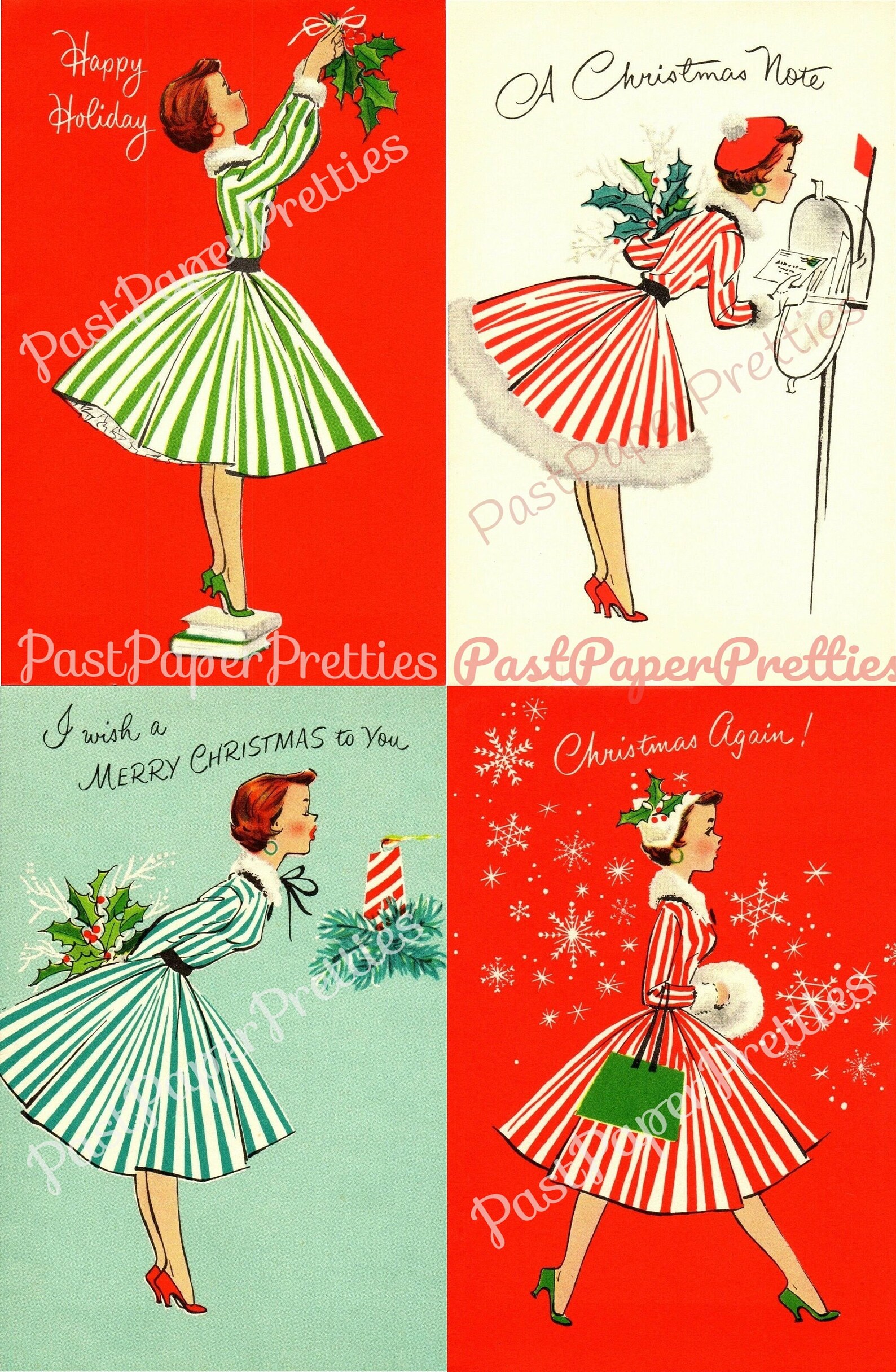 Vintage Printable Pretty Miss Peppermint Ladies Christmas Card - Etsy UK
