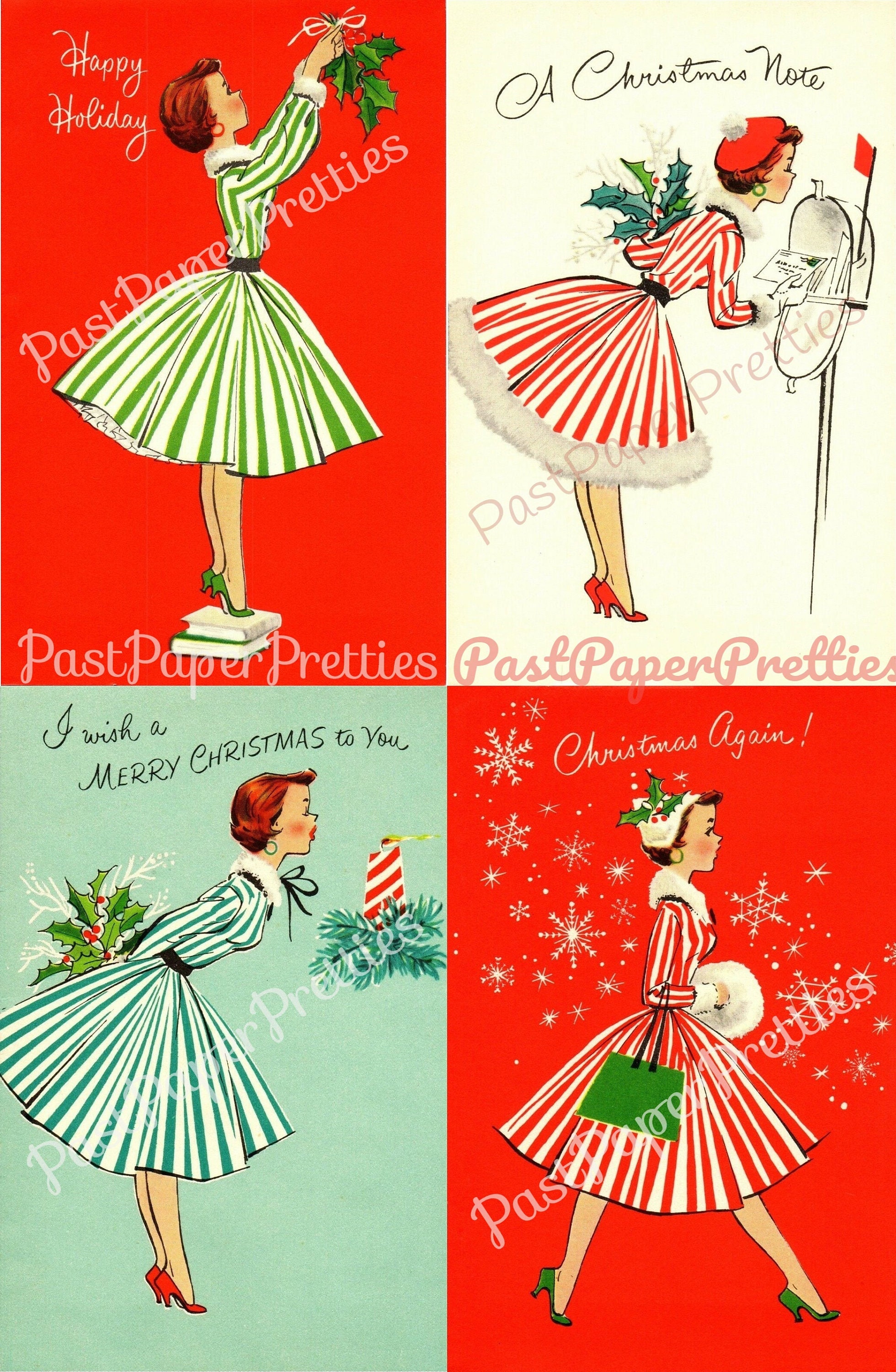 Vintage Printable Pretty Miss Peppermint Ladies Christmas Card - Etsy UK