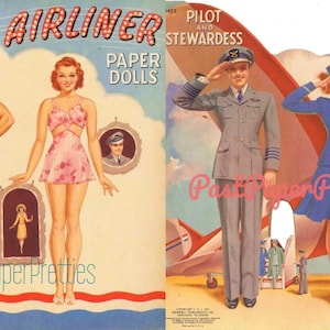 Vintage Paper Dolls Airliner Pilot and Stewardess C. 1941 - Etsy