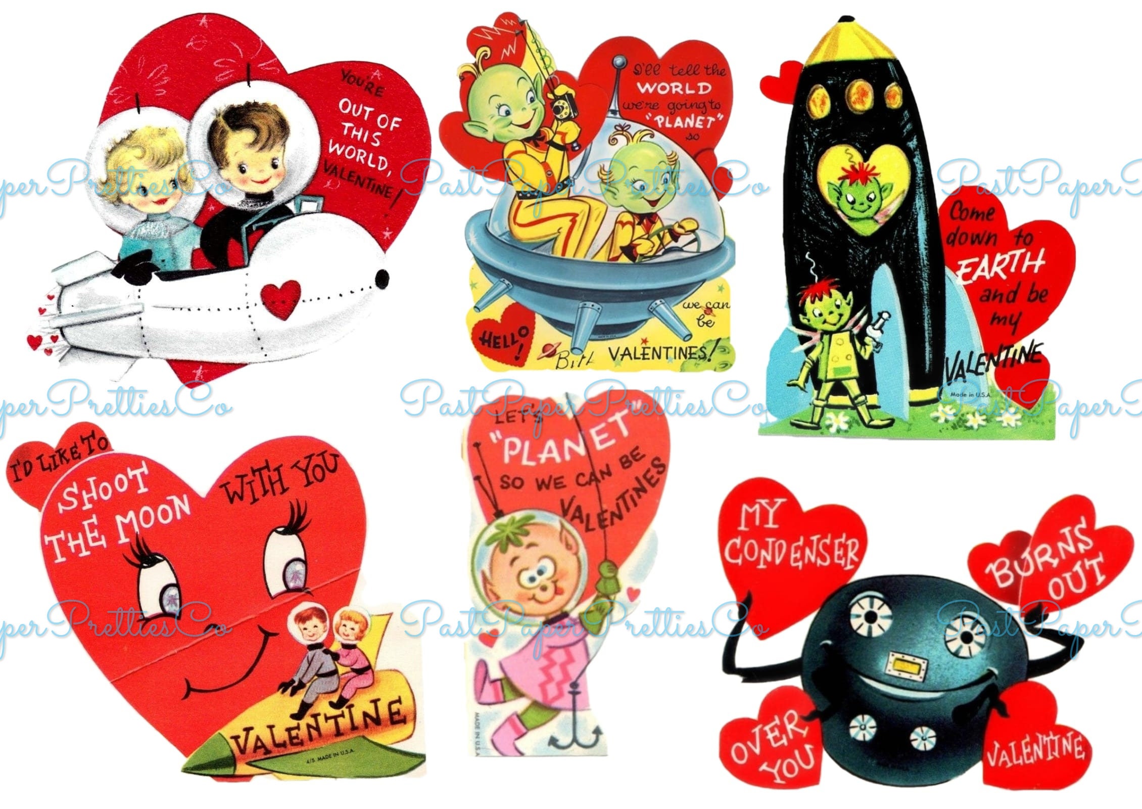 Vintage Outer Space Valentines Rocketship Astronaut Aliens Boys Girls ...