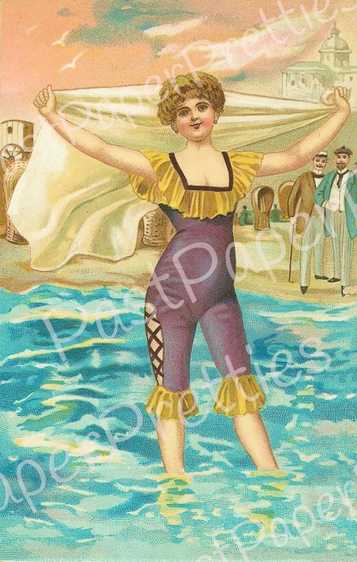 Vintage Printable Victorian Bathing Beauties Beach Postcard Etsy