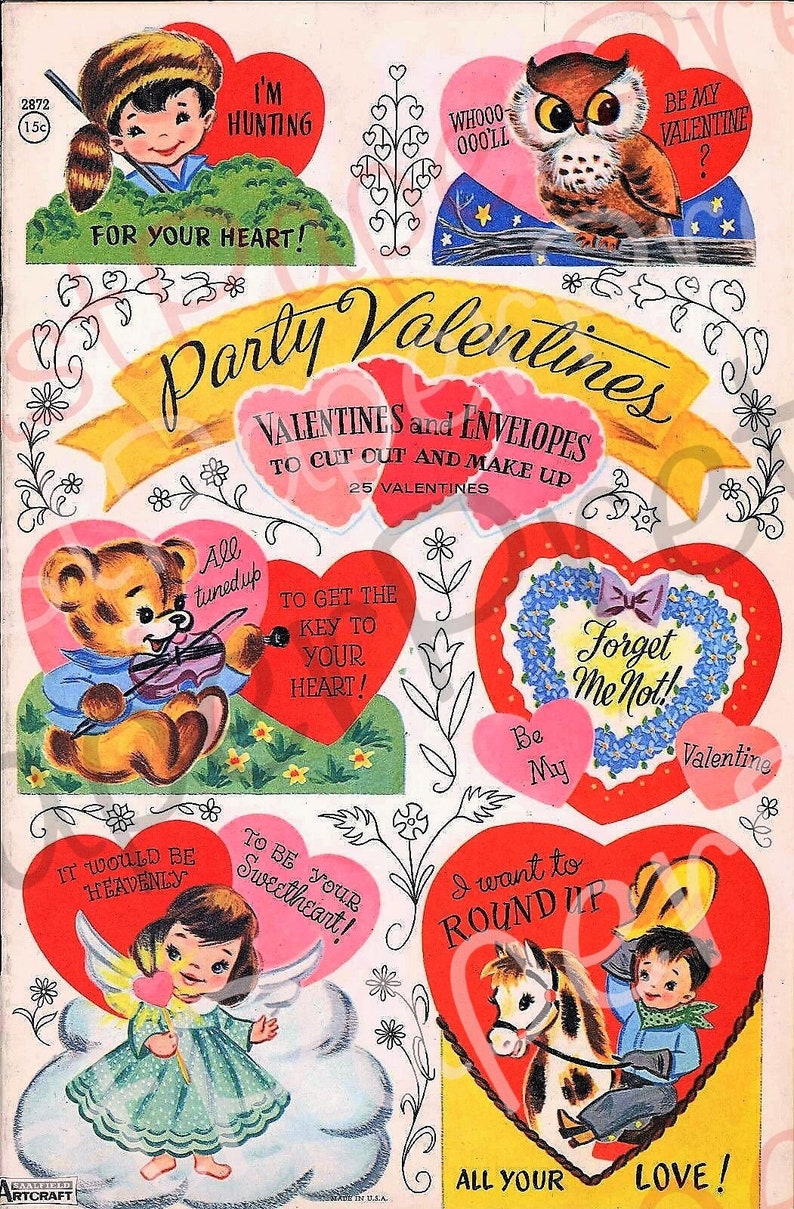 25 Vintage Printable 1950s Valentines Day Cards Cute Kitsch - Etsy