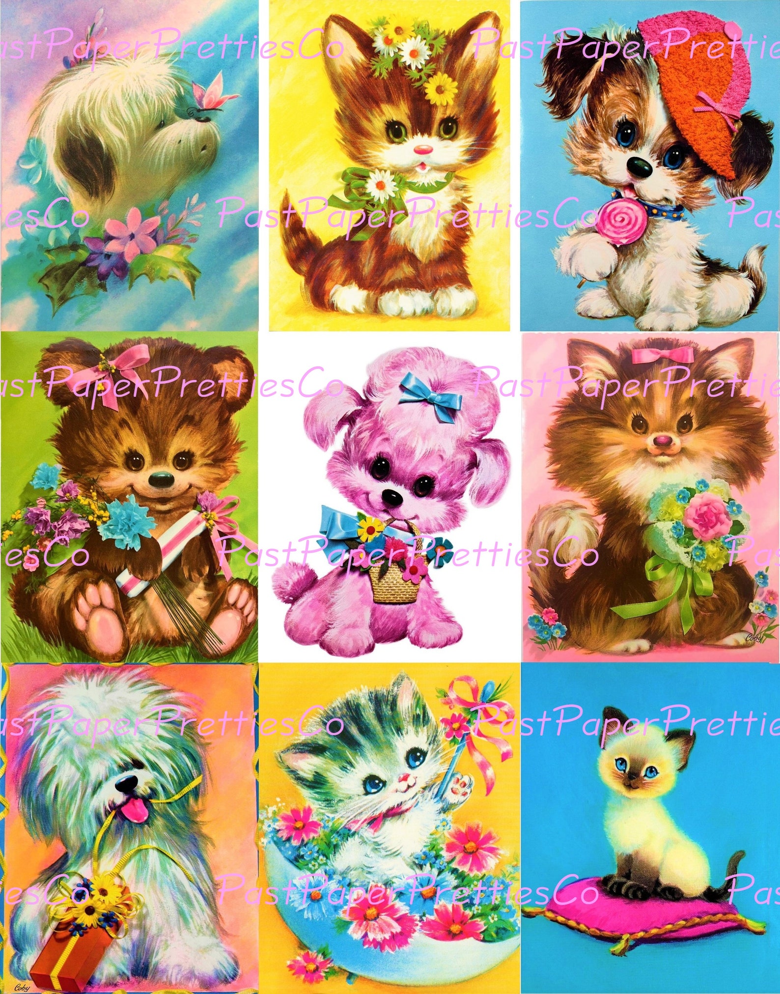 Vintage Printable Greeting Cards Retro 70s Big Eyed Animals Collage ...