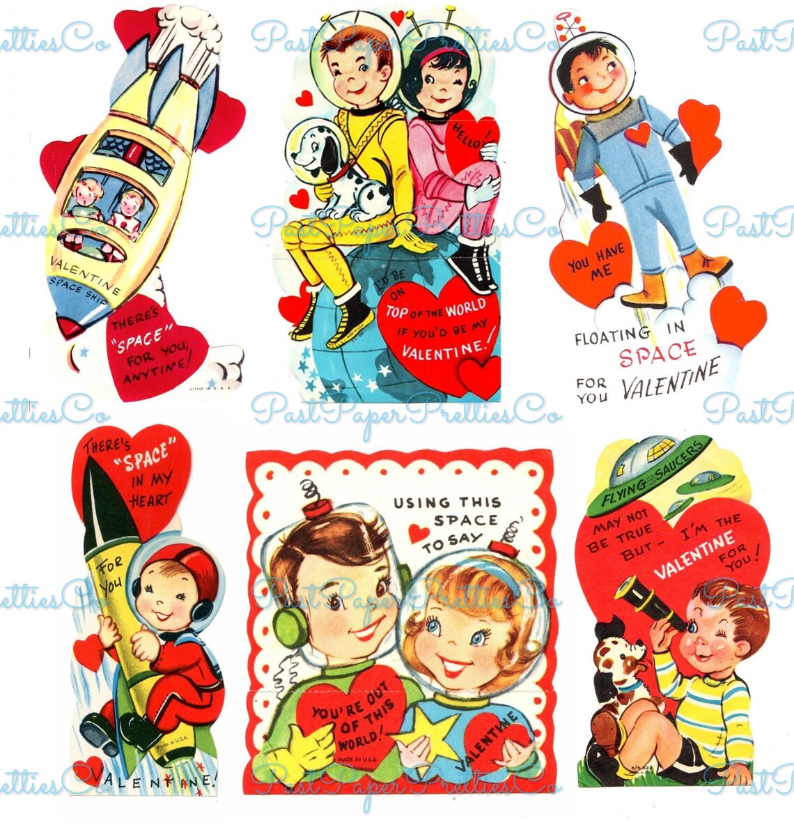 Vintage Outer Space Valentines Rocketship Astronaut Aliens Boys Girls ...