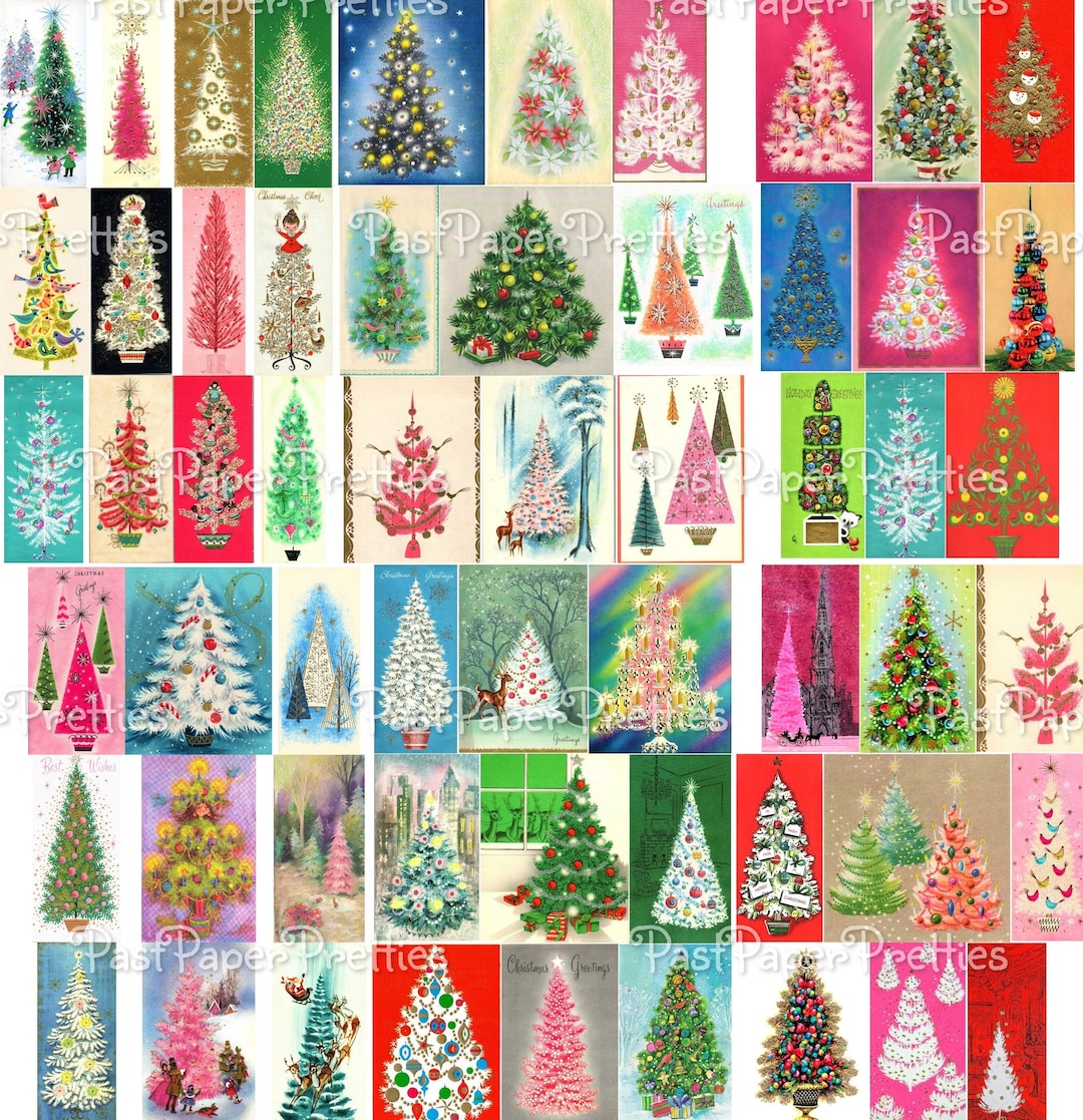 Vintage Printable Fabulous Retro Christmas Tree Collage Sheets 54 ...