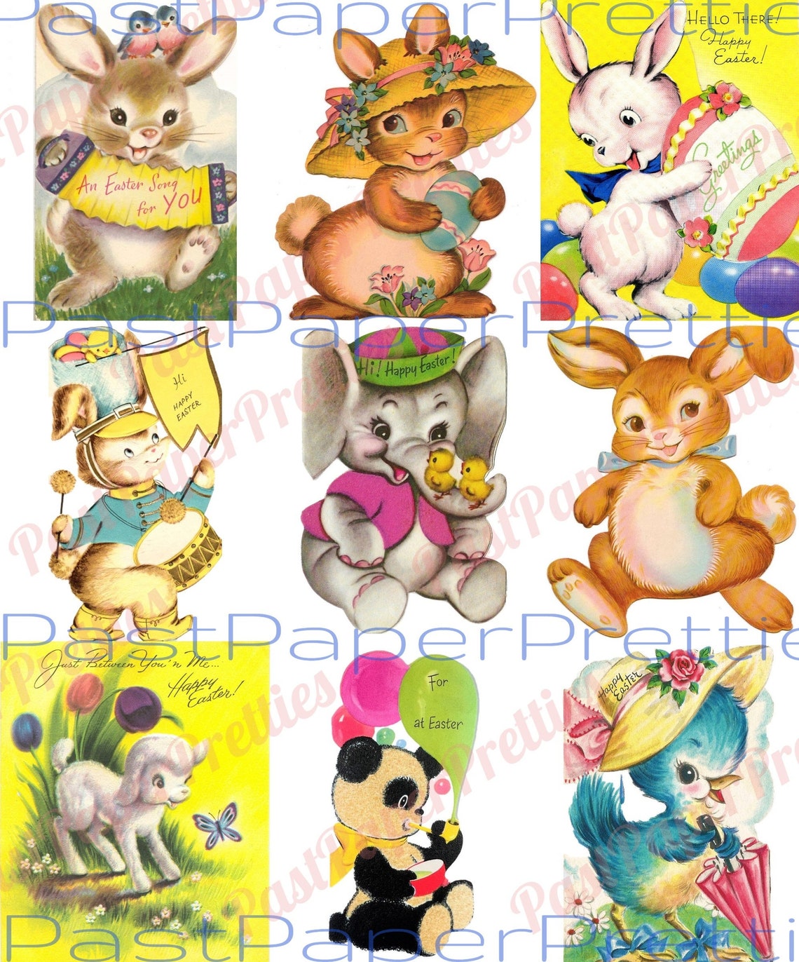 54 Vintage Printable Animal Easter Cards Cute Zoo Farm Bunnies - Etsy