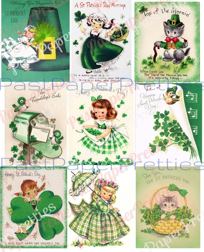 Vintage St. Patricks Day Card Images Kitsch Children Animals Shamrocks ...