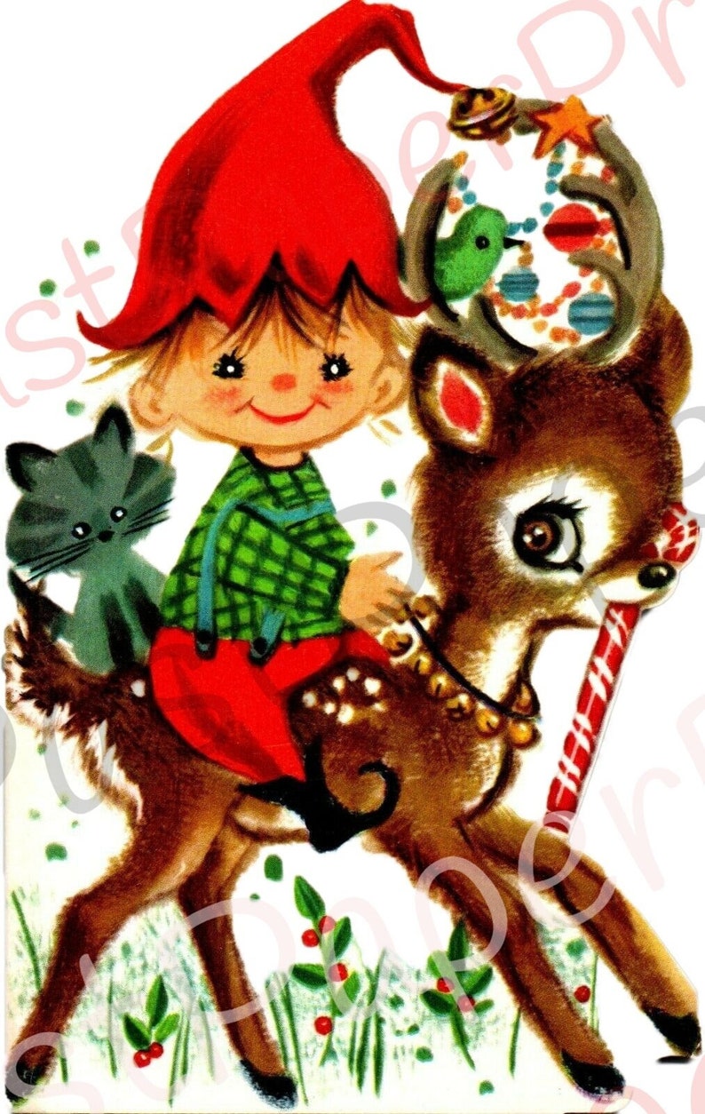 Vintage Printable Christmas Retro Reindeer Collage Sheet & - Etsy