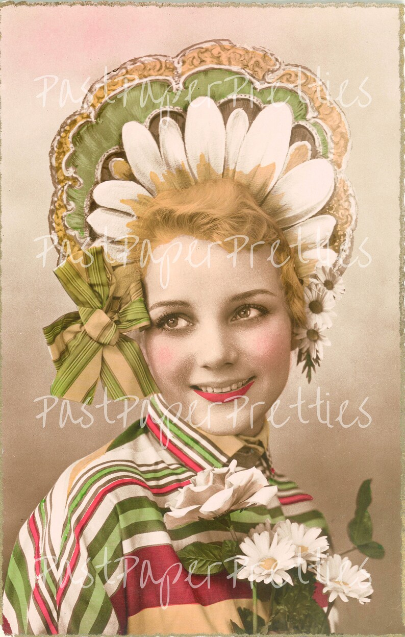 Vintage Printable 1930s Beauties With Hats Colorized Postcard - Etsy