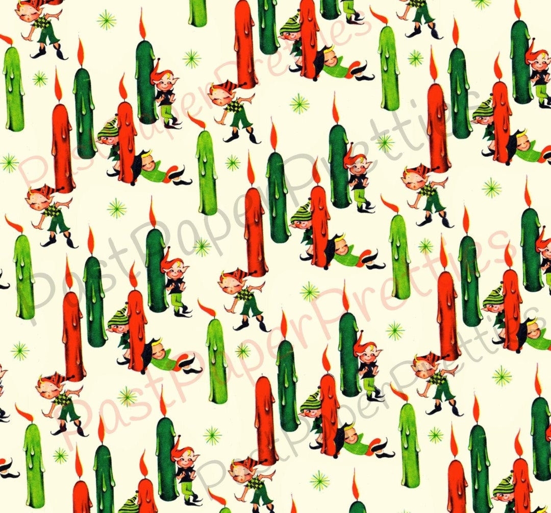 Vintage Retro Printable Christmas Elf Gift Wrap Cute Kitsch Elves ...