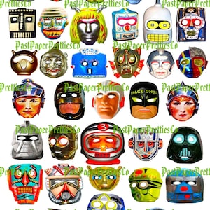 Vintage Printable Retro Halloween Costume Masks Collage Images PDF ...